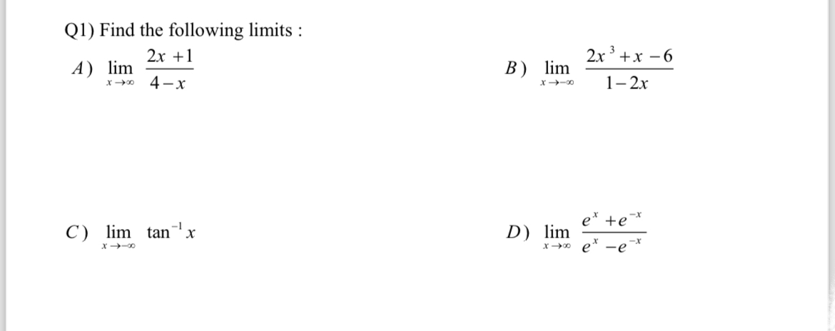 Solved Q1) ﻿Find the following limits | Chegg.com