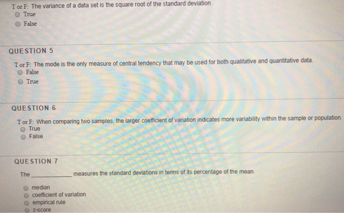 Solved Tor F The Variance Of A Data Set Is The Square Root 5512