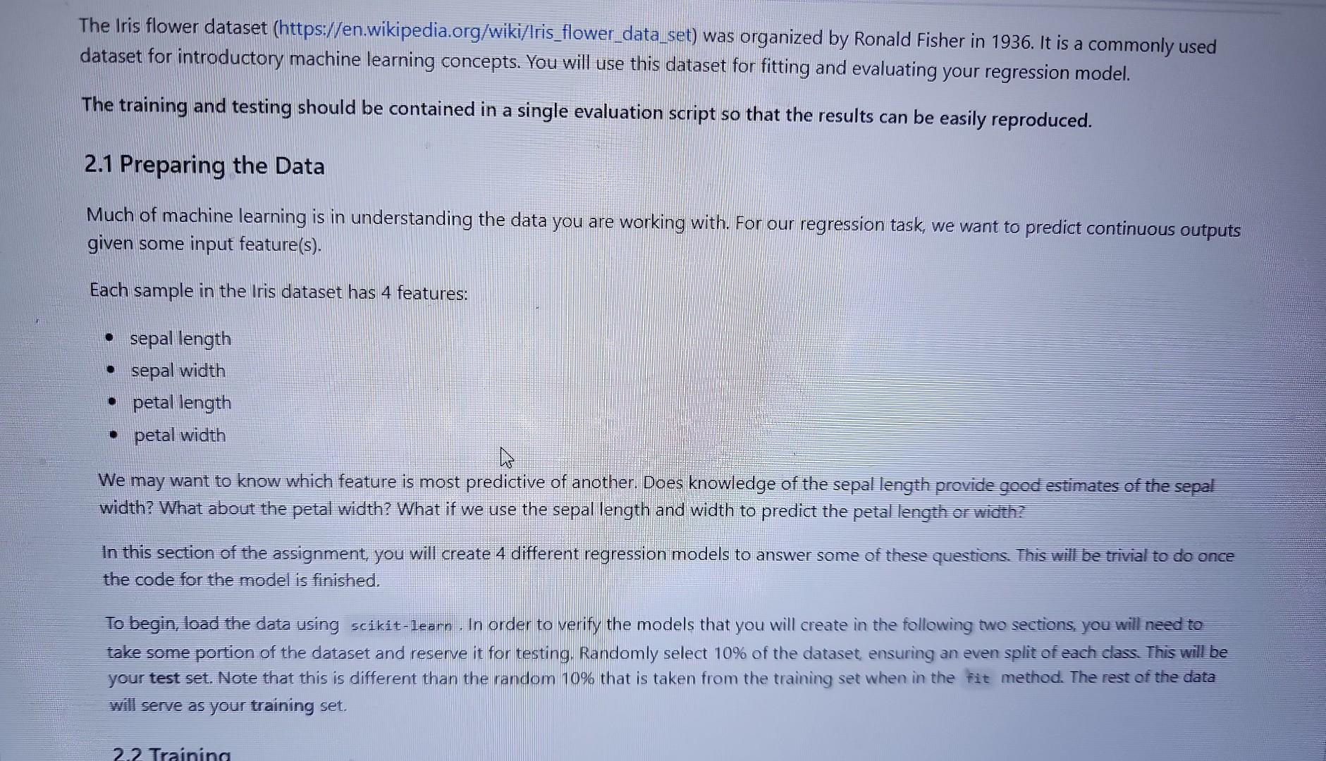 Solved The Iris flower dataset | Chegg.com