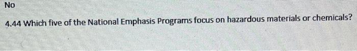Solved No 4.44 Which five of the National Emphasis Programs | Chegg.com