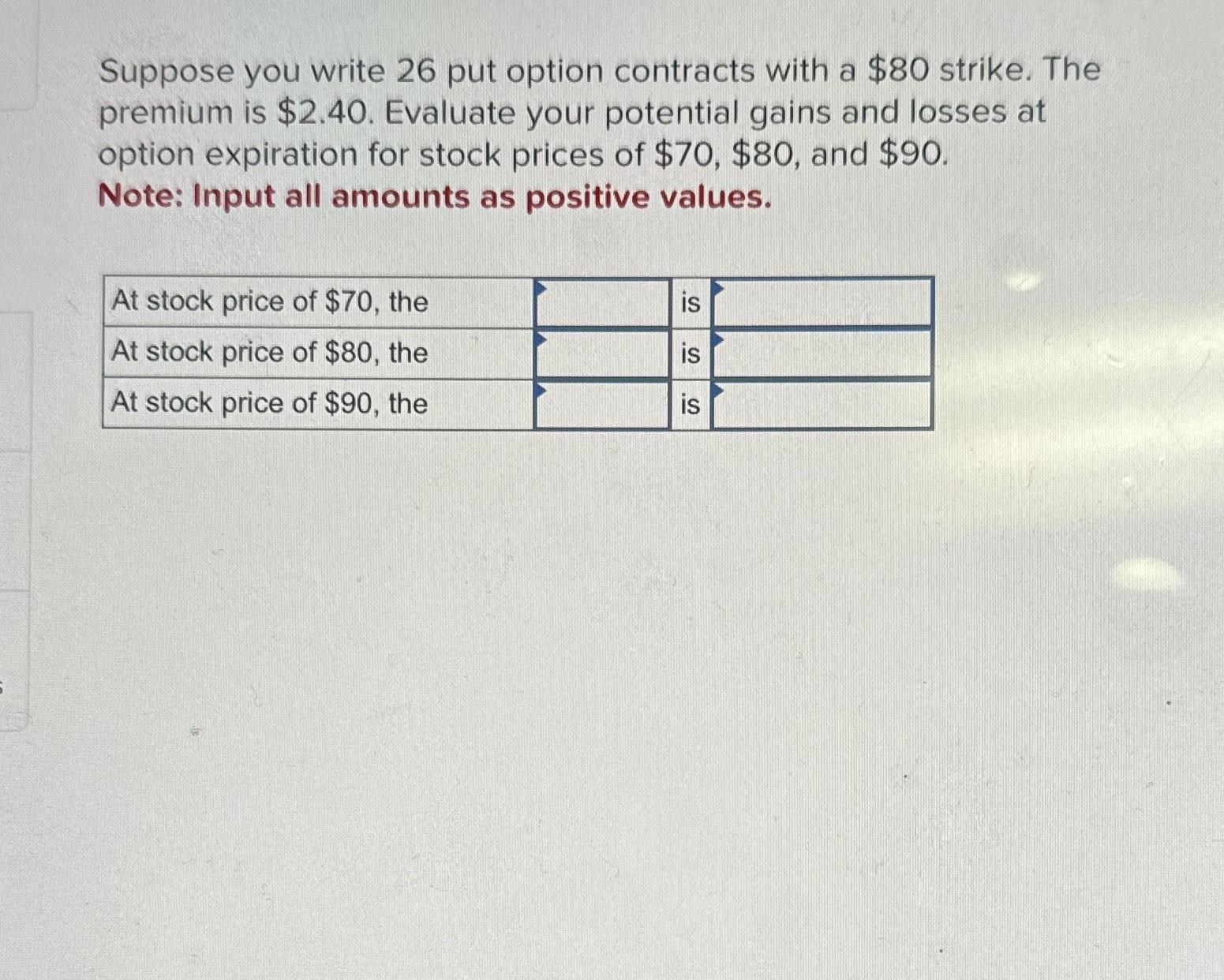 Solved Suppose you write 26 put option contracts with a $80 | Chegg.com