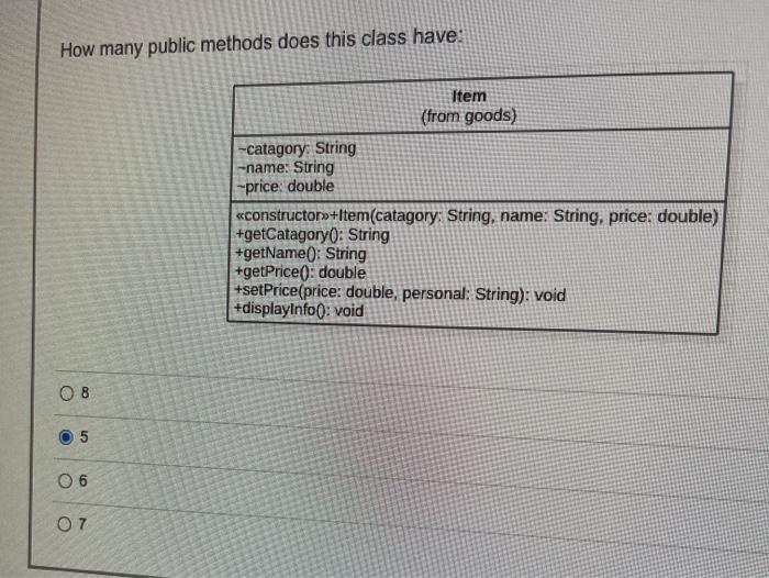 Solved How many public methods does this class have: Item | Chegg.com Solved How many public methods does this class have: Item | Chegg.com
