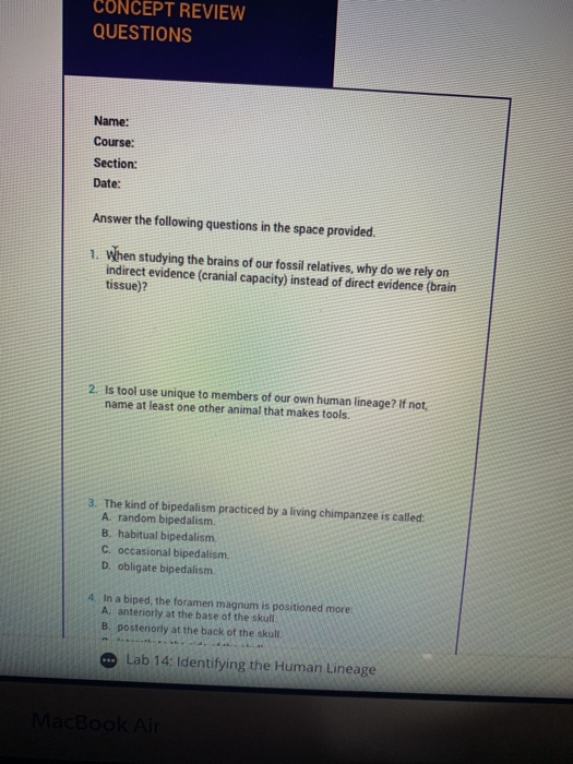 Solved CONCEPT REVIEW QUESTIONS Name: Course: Section: Date: | Chegg.com