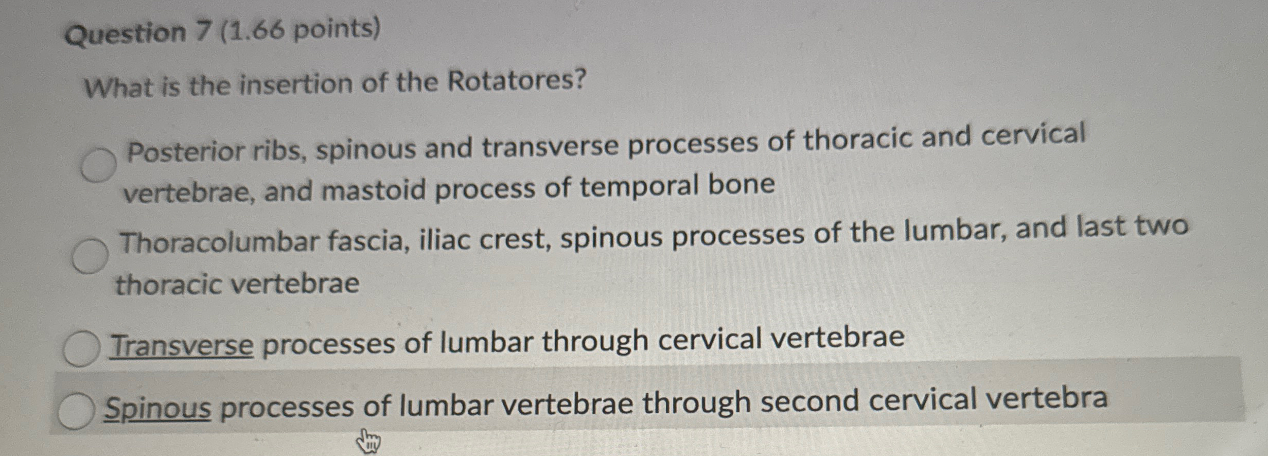 Solved Transverse processes of lumbar through cervical | Chegg.com