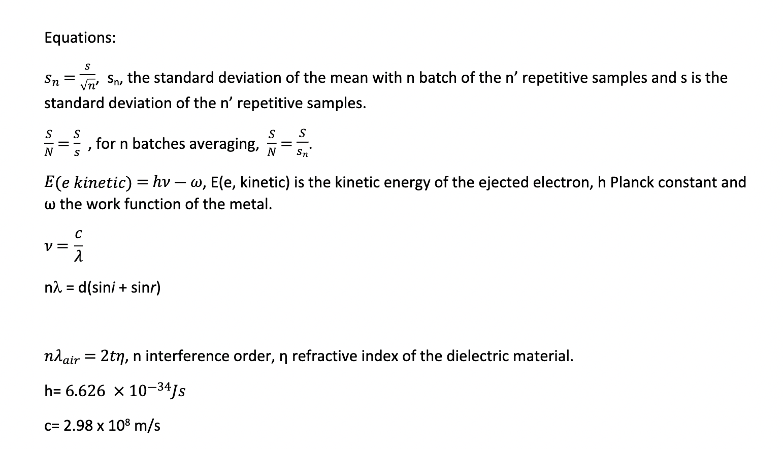 Solved Equations:sn=sn2,sn, ﻿the standard deviation of ﻿the | Chegg.com