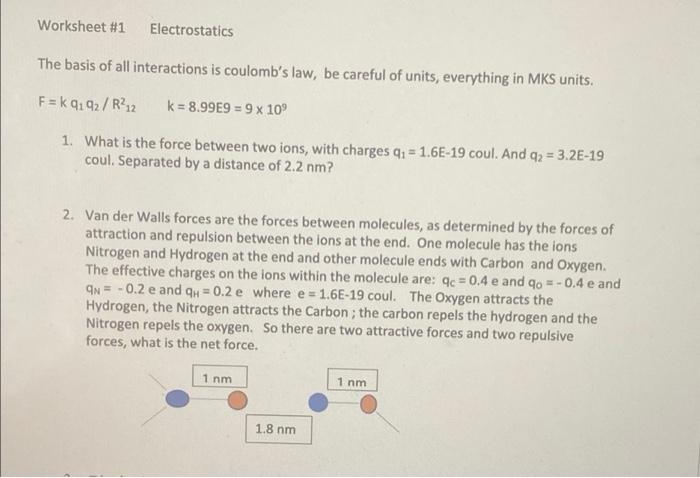 Solved Worksheet #1 Electrostatics The basis of all | Chegg.com