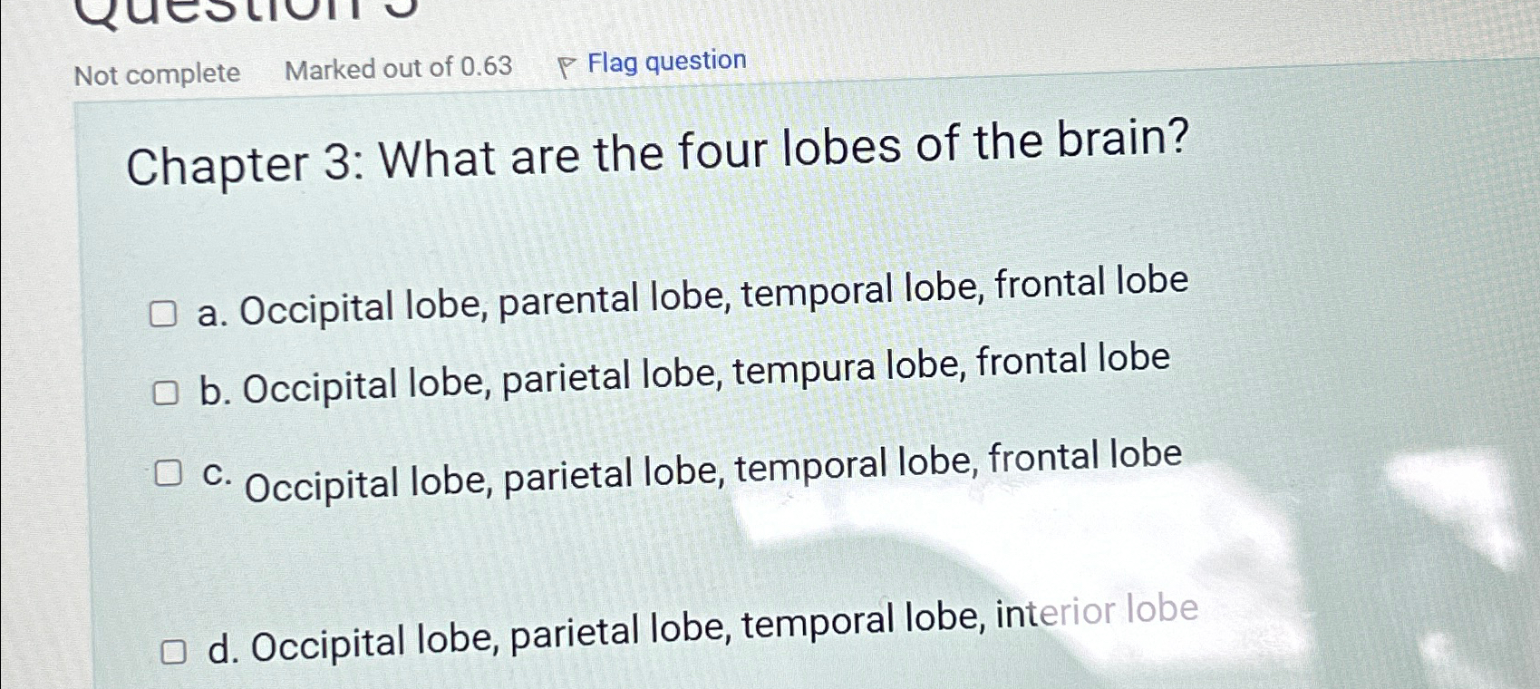 Solved Not completeMarked out of 0.63Flag questionChapter 3: | Chegg.com