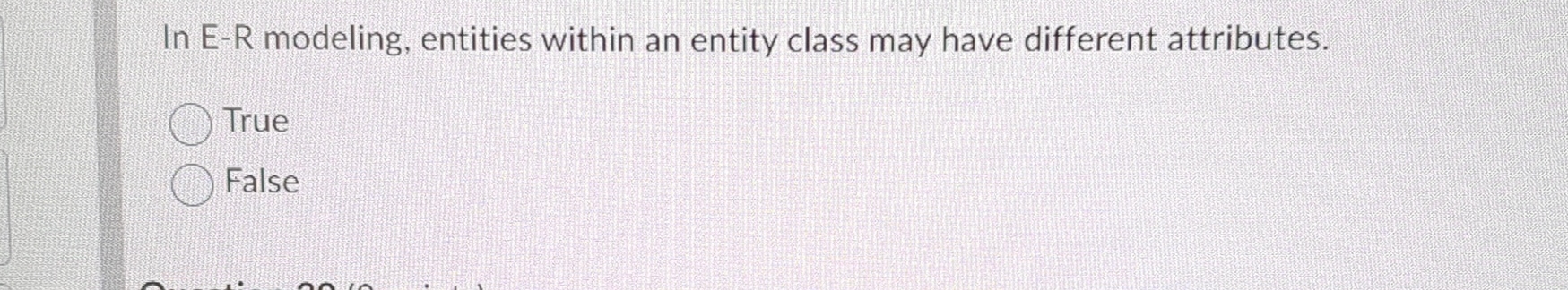 Solved In E-R modeling, entities within an entity class may | Chegg.com