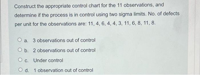 Solved Construct the appropriate control chart for the 11 | Chegg.com