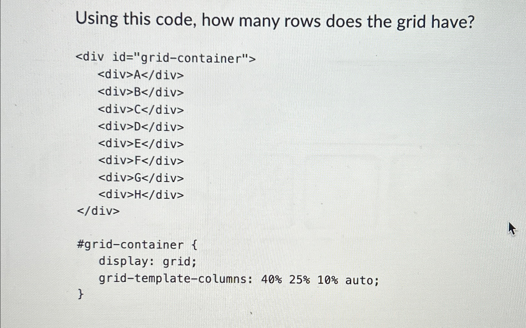 Solved Using this code, how many rows does the grid | Chegg.com