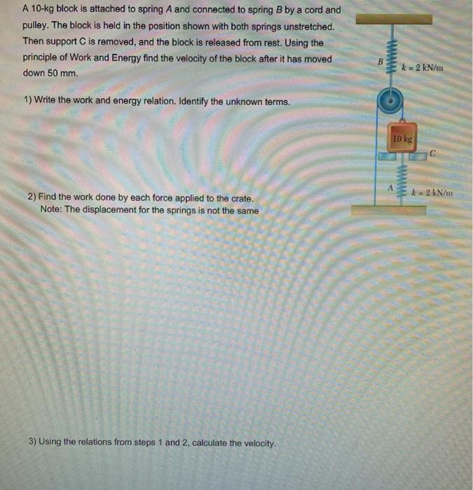 Solved A 10-kg block is attached to spring A and connected | Chegg.com