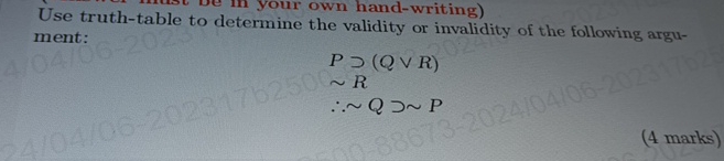 Solved Use truth-table to determine the validity or | Chegg.com