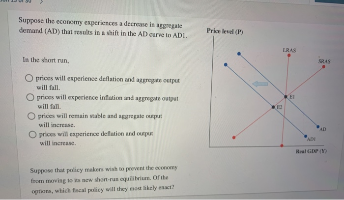 Solved Suppose the economy experiences a decrease in | Chegg.com