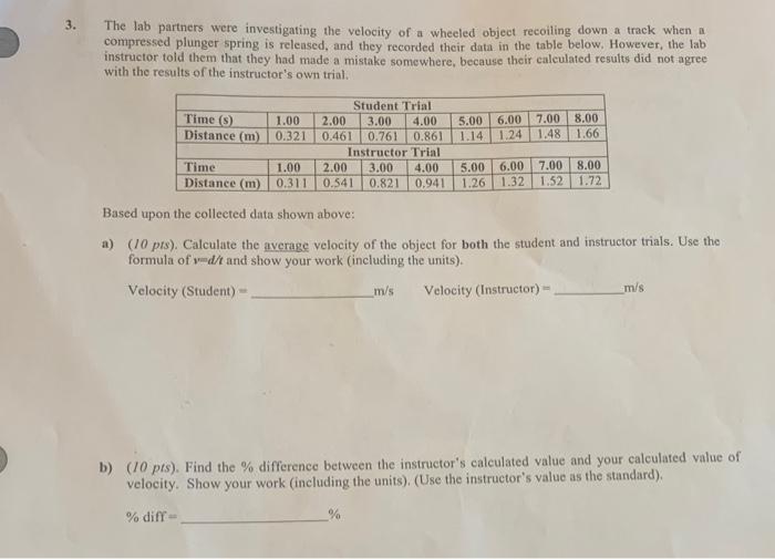 Solved (15 pts). Plot the data from the student trial in | Chegg.com