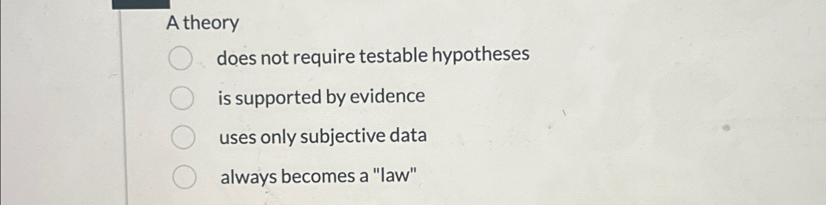 Solved A theorydoes not require testable hypothesesis | Chegg.com