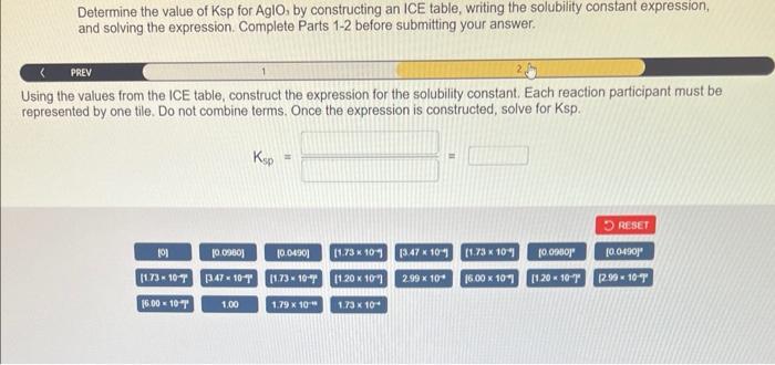 Solved Determine the value of Ksp for AglO, by constructing | Chegg.com