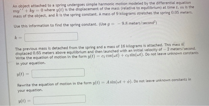 Solved An object attached to a spring undergoes simple | Chegg.com