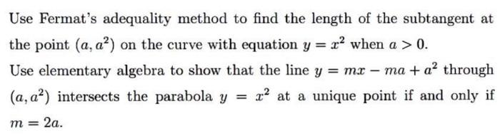 Solved Use Fermat's adequality method to find the length of | Chegg.com