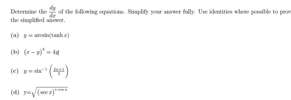 Solved Determine the dydx ﻿of the following equations. | Chegg.com