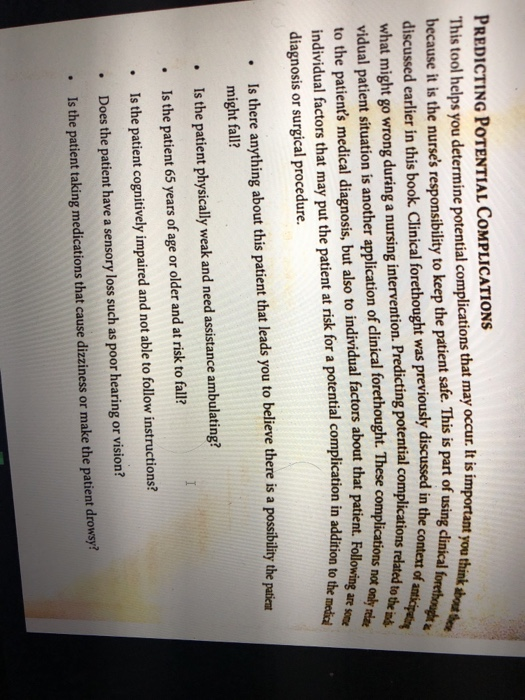 Solved PREDICTING POTENTIAL COMPLICATIONS . individual | Chegg.com