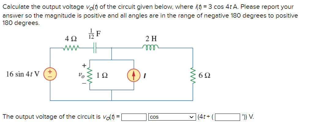 Solved Calculate the output voltage vO(t) ﻿of the circuit | Chegg.com