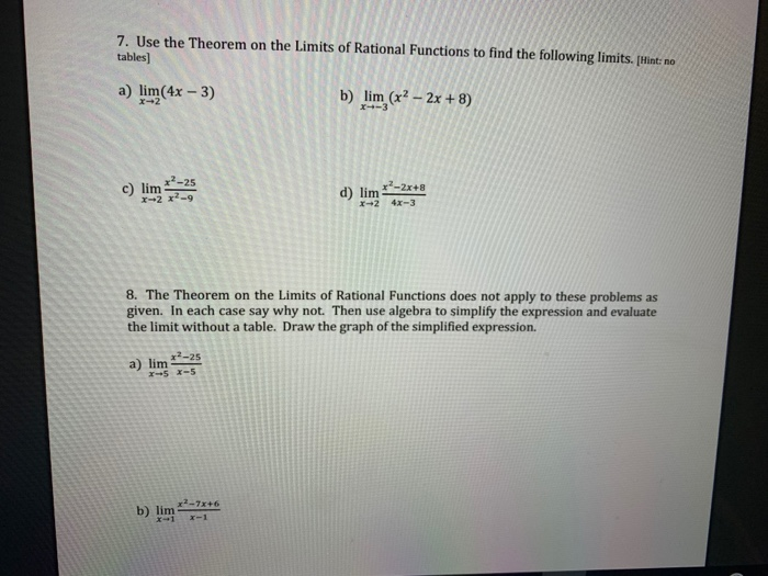 Solved 7. Use the Theorem on the Limits of Rational | Chegg.com