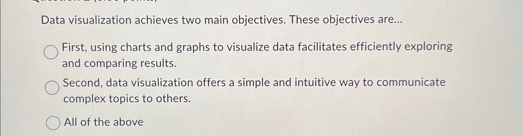 Solved Data visualization achieves two main objectives. | Chegg.com