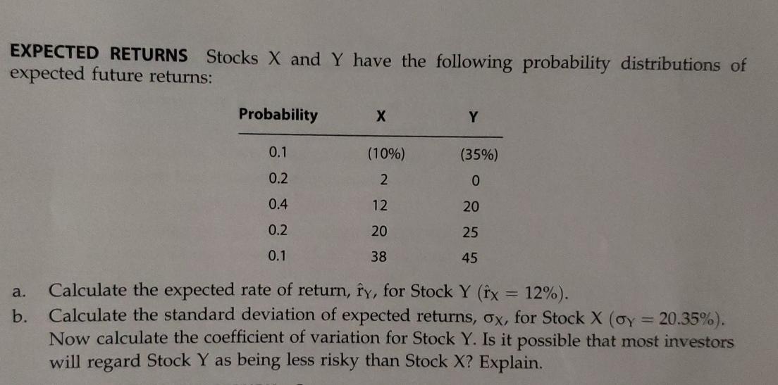 Solved EXPECTED RETURNS Stocks X and Y have the following | Chegg.com