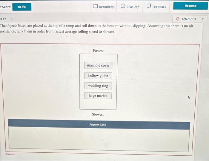 Solved The objects listed are placed at the top of a ramp | Chegg.com