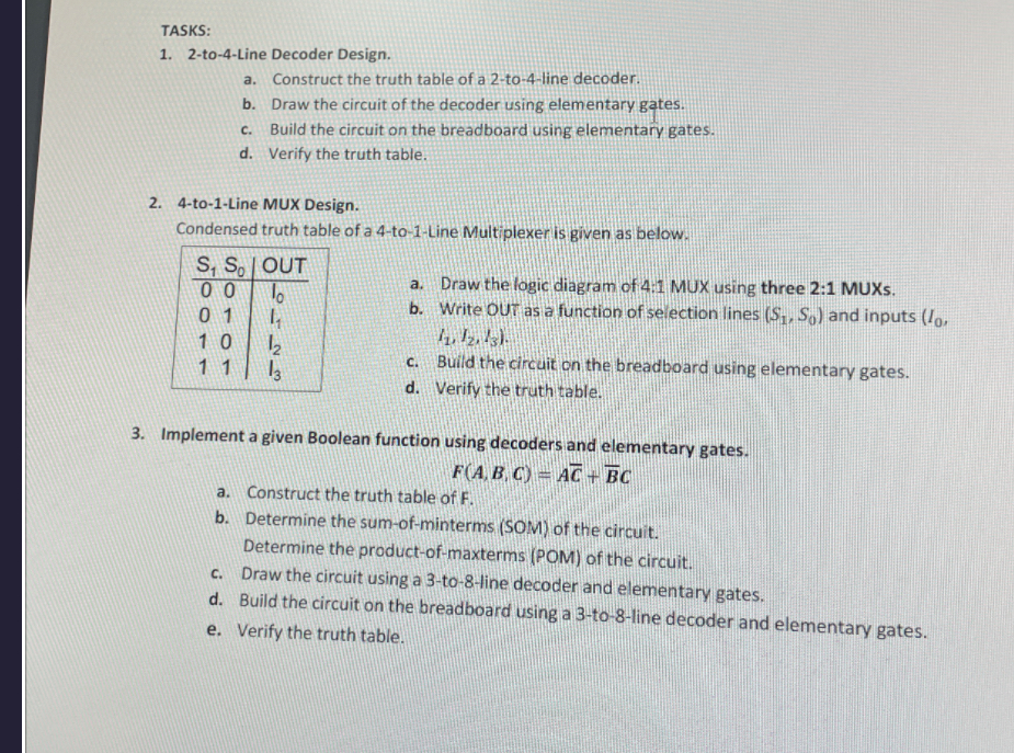 Solved TASKS:2-to-4-Line Decoder Design.a. ﻿Construct the | Chegg.com