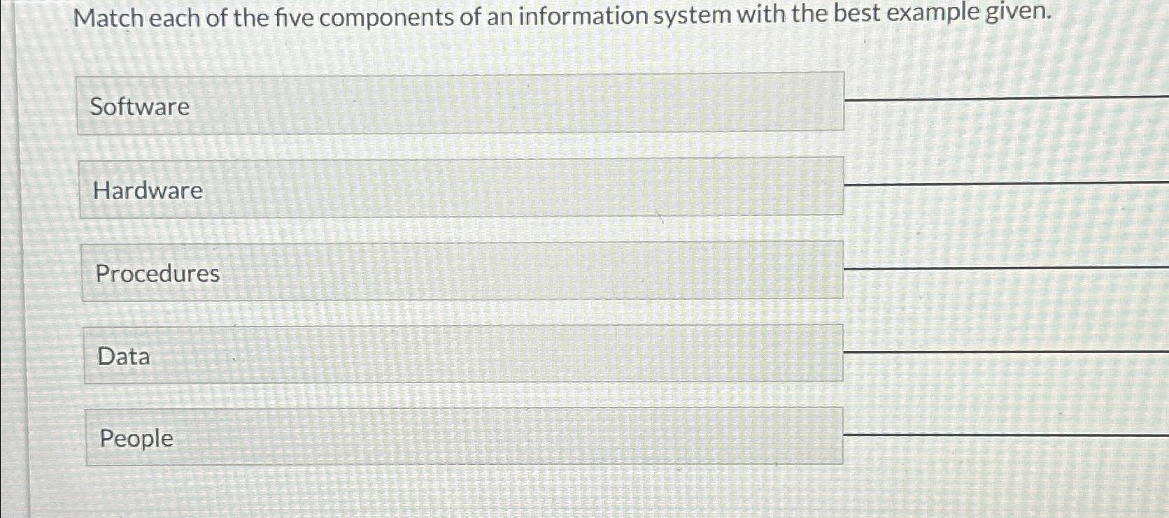 Solved Match each of the five components of an information | Chegg.com