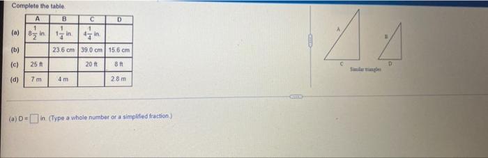 Solved Complete the table. A B 1 (a) 8 in (b) (c) (d) 7m 25 | Chegg.com