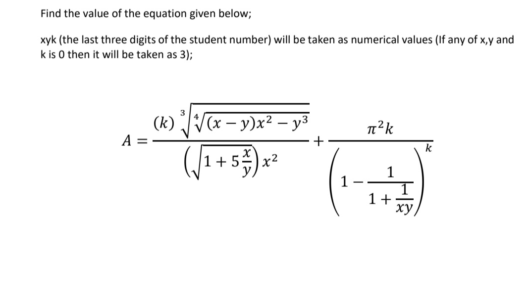 Solved Find the value of the equation given below;xyk (the | Chegg.com