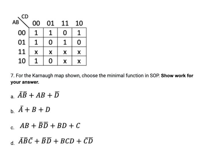 Solved 5. Choose the function in minimized SOP that | Chegg.com