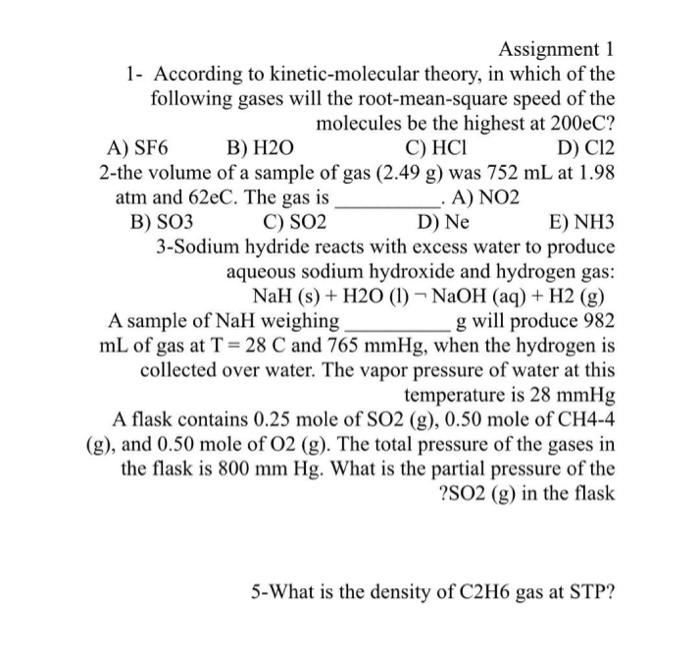 Solved Assignment 1 1- According to kinetic-molecular | Chegg.com