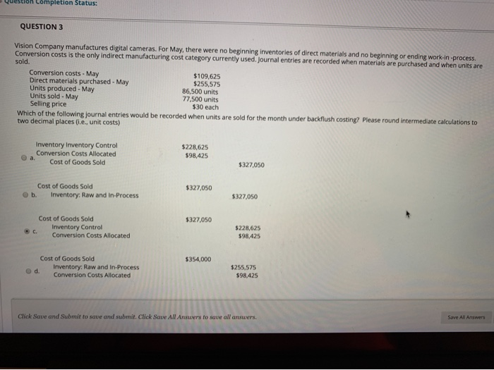 Solved question completion Status: QUESTION 3 Vision Company | Chegg.com