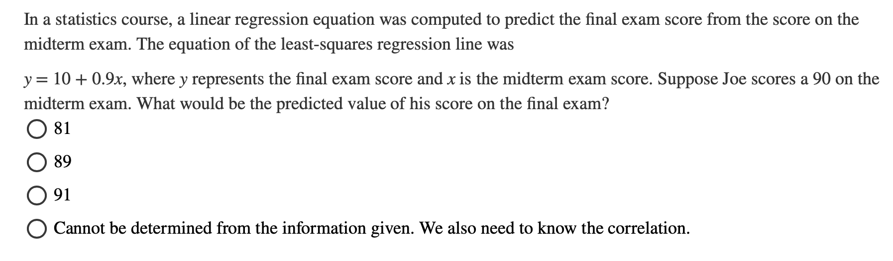Solved In a statistics course, a linear regression equation | Chegg.com