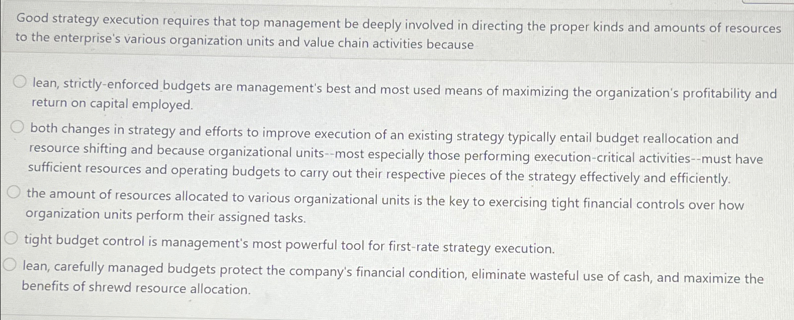 Solved Good strategy execution requires that top management | Chegg.com