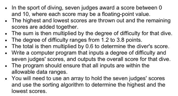 Solved • In the sport of diving, seven judges award a score | Chegg.com