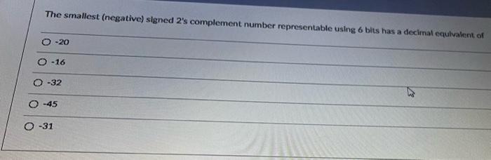 Solved The smallest (negative) signed 2 's complement number | Chegg.com