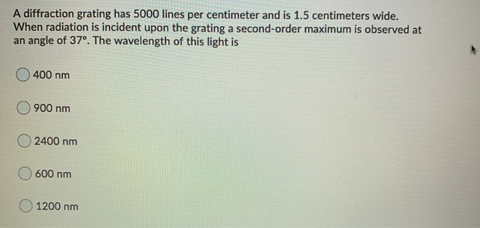 Solved A Diffraction Grating Has 5000 Lines Per Centimeter