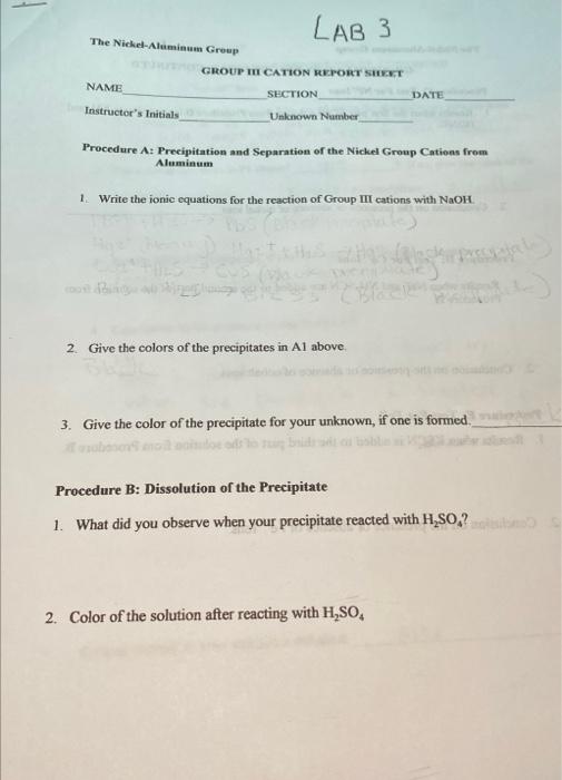 Solved NAME GROUP II CATION RETORT SIEXT Instructor's | Chegg.com