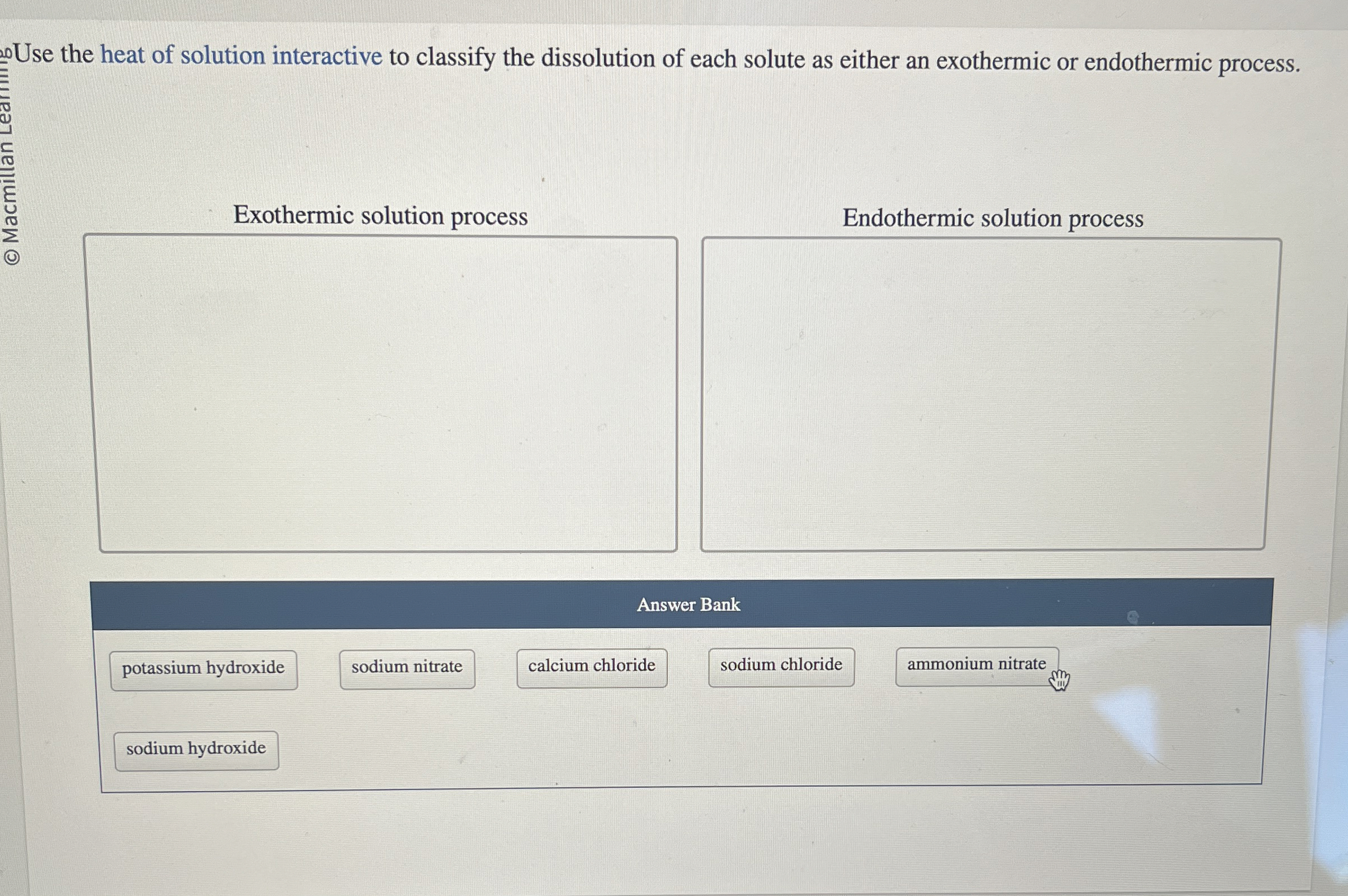 Solved ?20 ﻿Use the heat of solution interactive to classify | Chegg.com