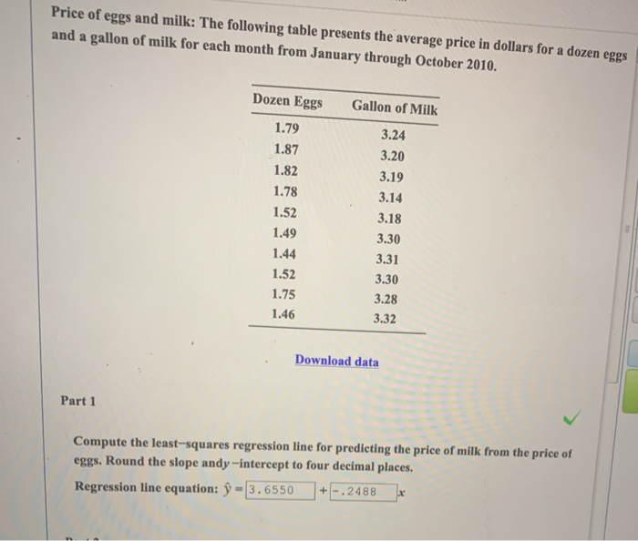 Solved Price of eggs and milk: The following table presents | Chegg.com
