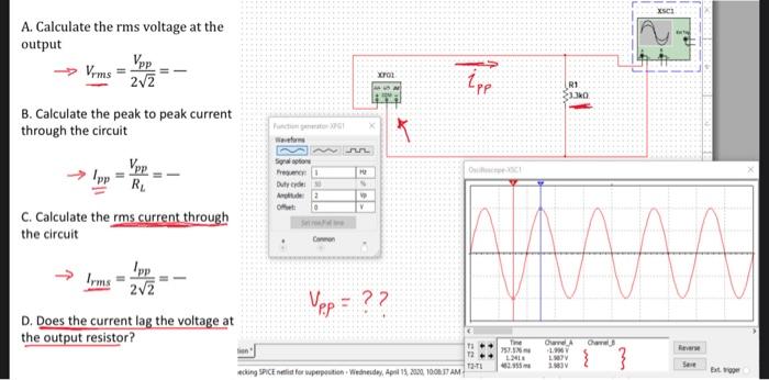 Solved sci A. Calculate the rms voltage at the output Vpp | Chegg.com
