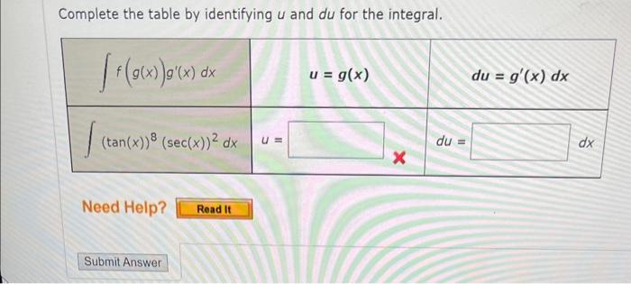 Solved Complete the table by identifyinq u and du for the | Chegg.com