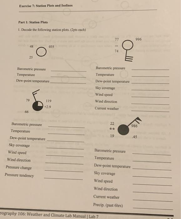Solved Exercise 7: Station Plots and Isolines Part 1: | Chegg.com