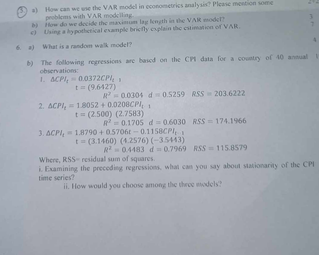 Solved a) ﻿How can we use the VAR model in econometrics | Chegg.com