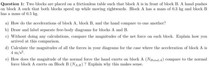 Solved Two blocks are placed on a frictionless table such | Chegg.com
