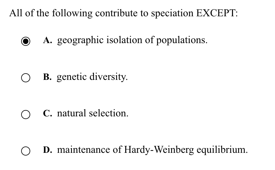 Solved All of the following contribute to speciation | Chegg.com